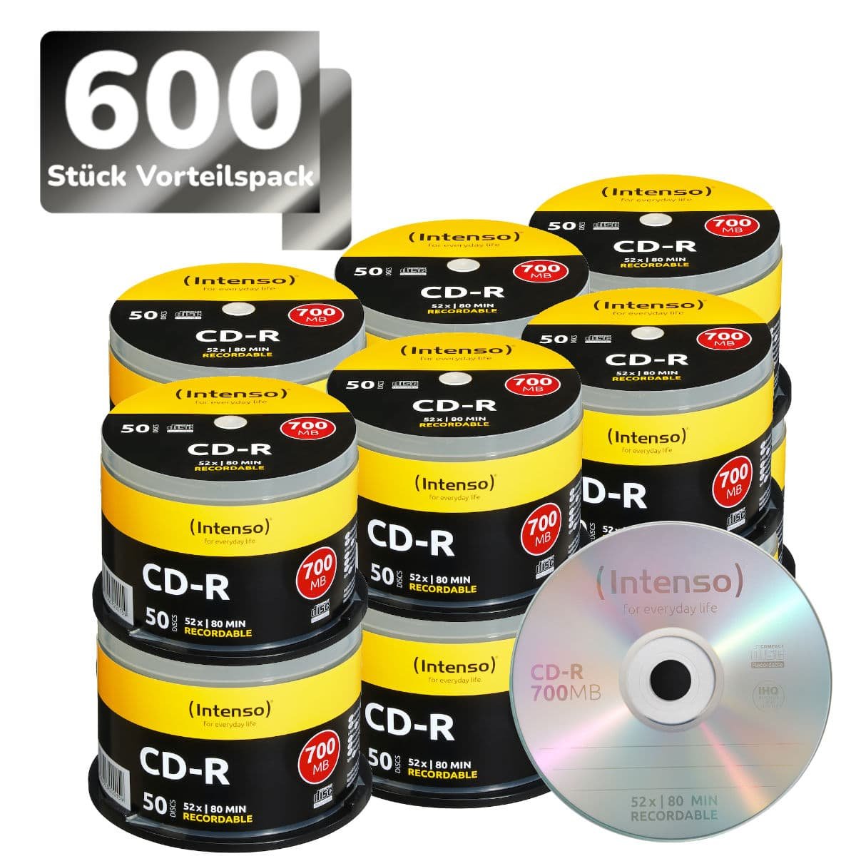 Intenso CD-R 700 MB 52x imprimée 600 pièces en Cakebox