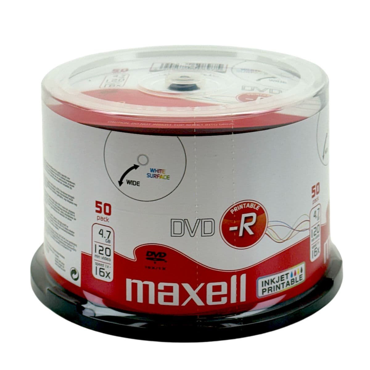 Maxell DVD-R 4.7 GB entièrement imprimable - 16x - 50 pièces en Cakebox -->