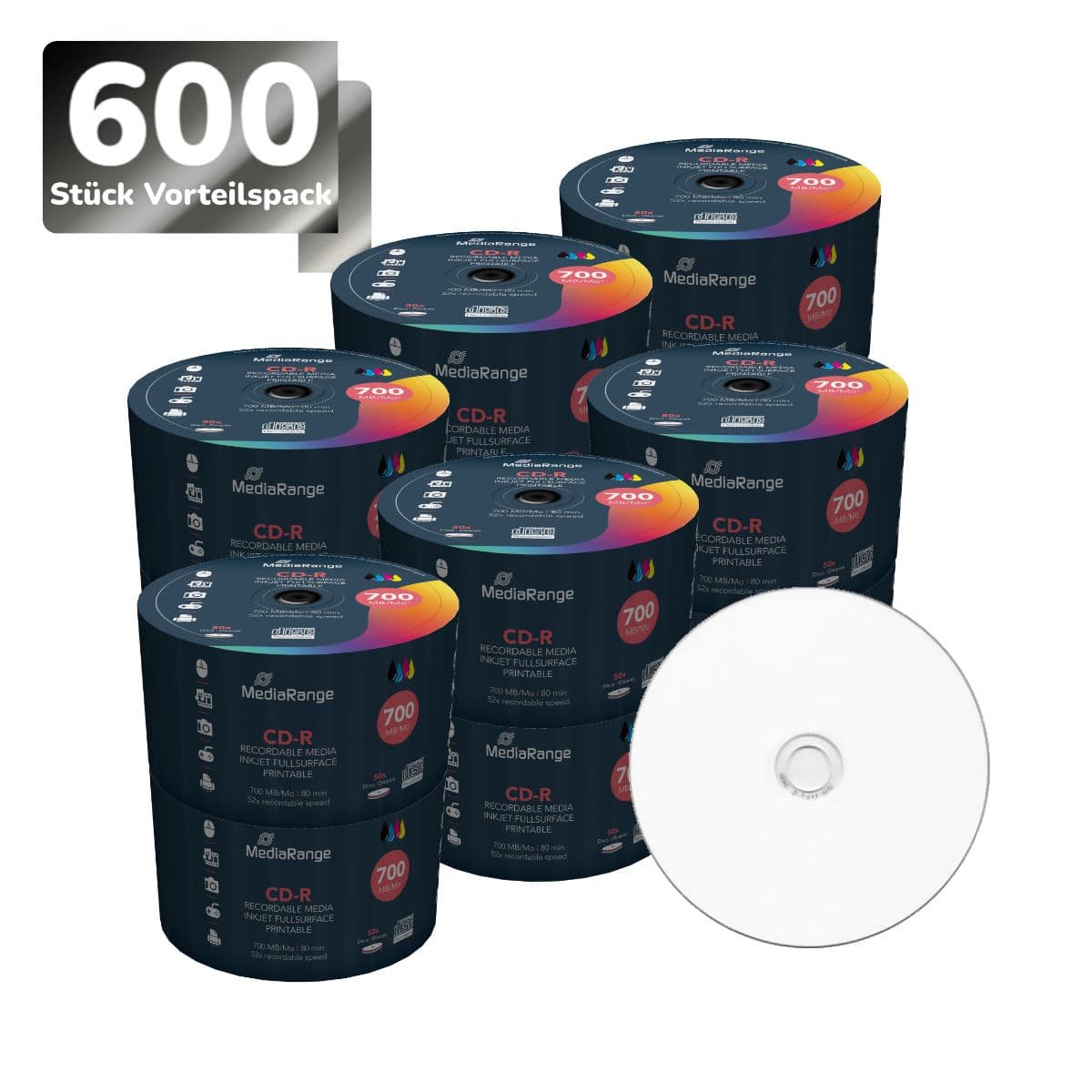 MediaRange CD-R 700 MB 52x imprimable 600 pièces
