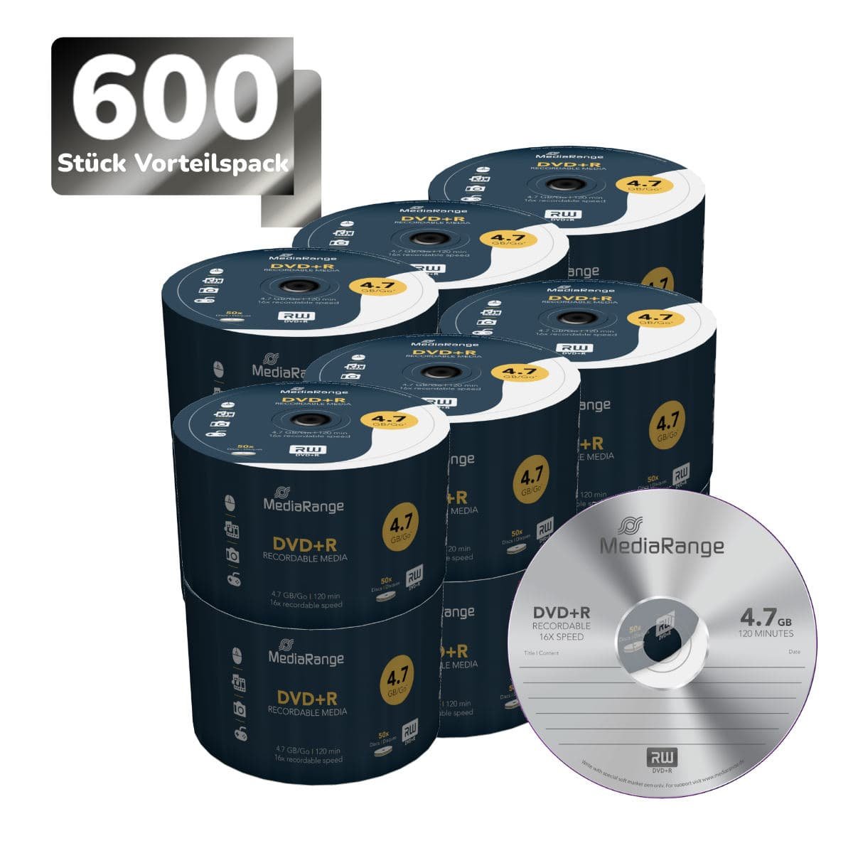 MediaRange DVD+R 4.7 GB 16x imprimée 600 pièces