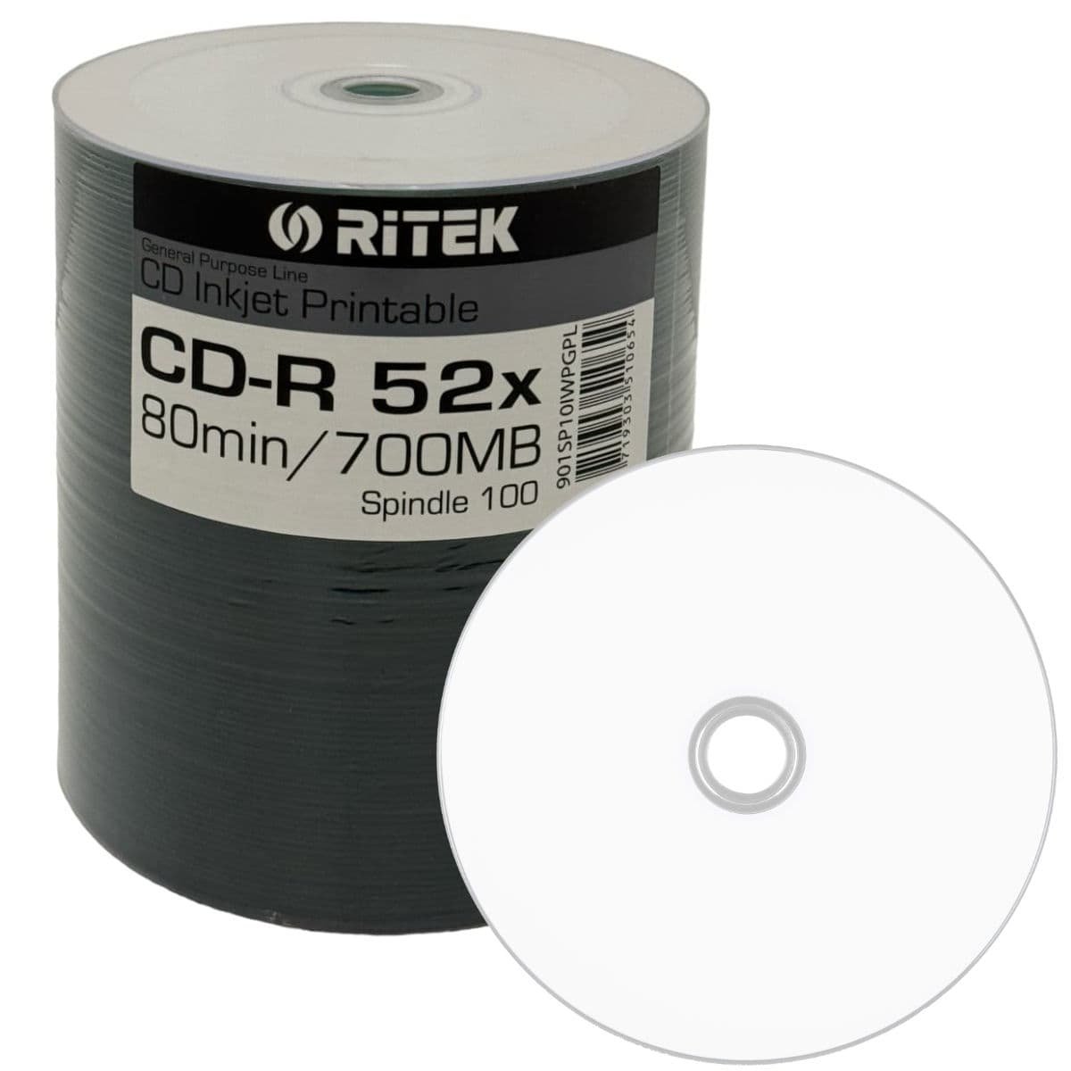 Ritek CD-R 700 MB imprimable - blanc - 52x - 100 pièces en Shrink -->