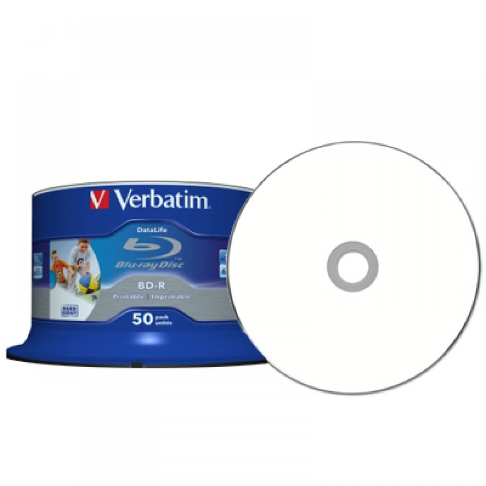 Verbatim Blu-Ray BD-R 25 GB entièrement imprimable - 6x - 50 pièces en Cakebox -->