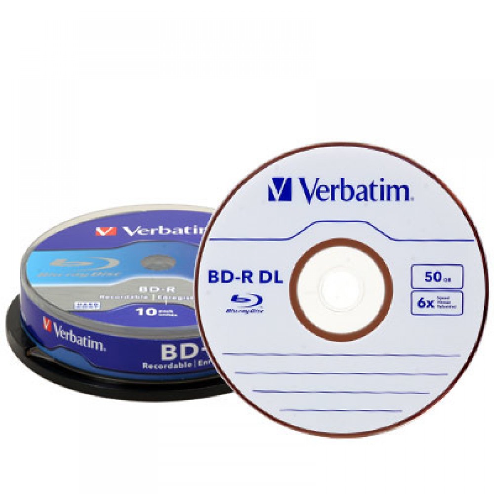Verbatim Blu-Ray BD-R Dual Layer 50 GB imprimée - 6x - 10 pièces en Cakebox -->