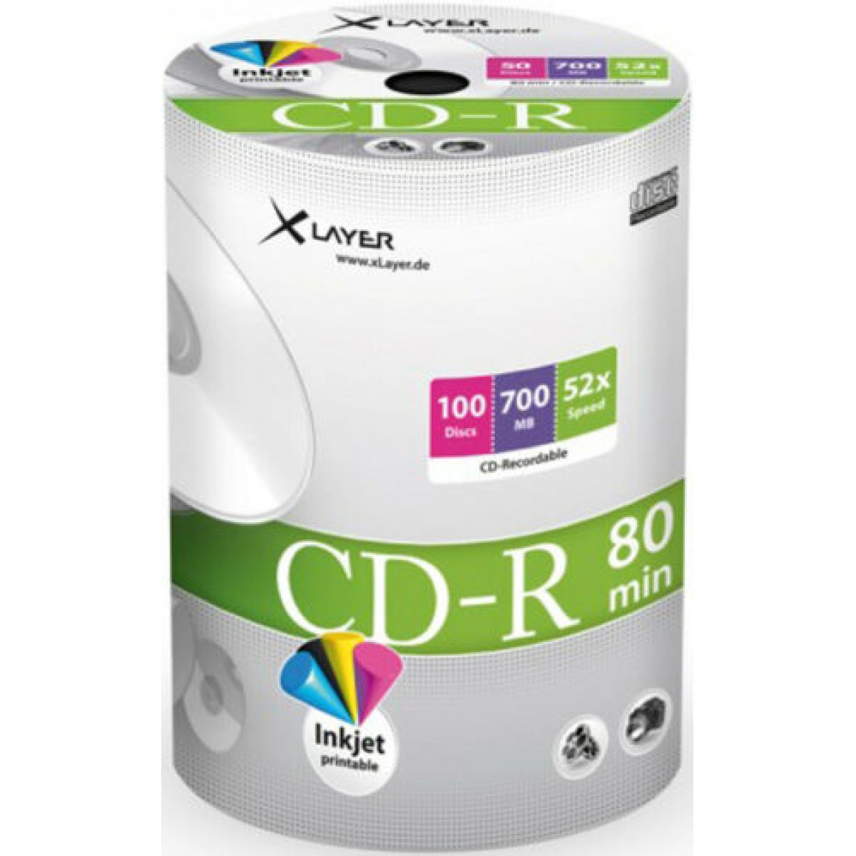XLayer CD-R 700 MB - 52x entièrement imprimable - 100 pièces -->